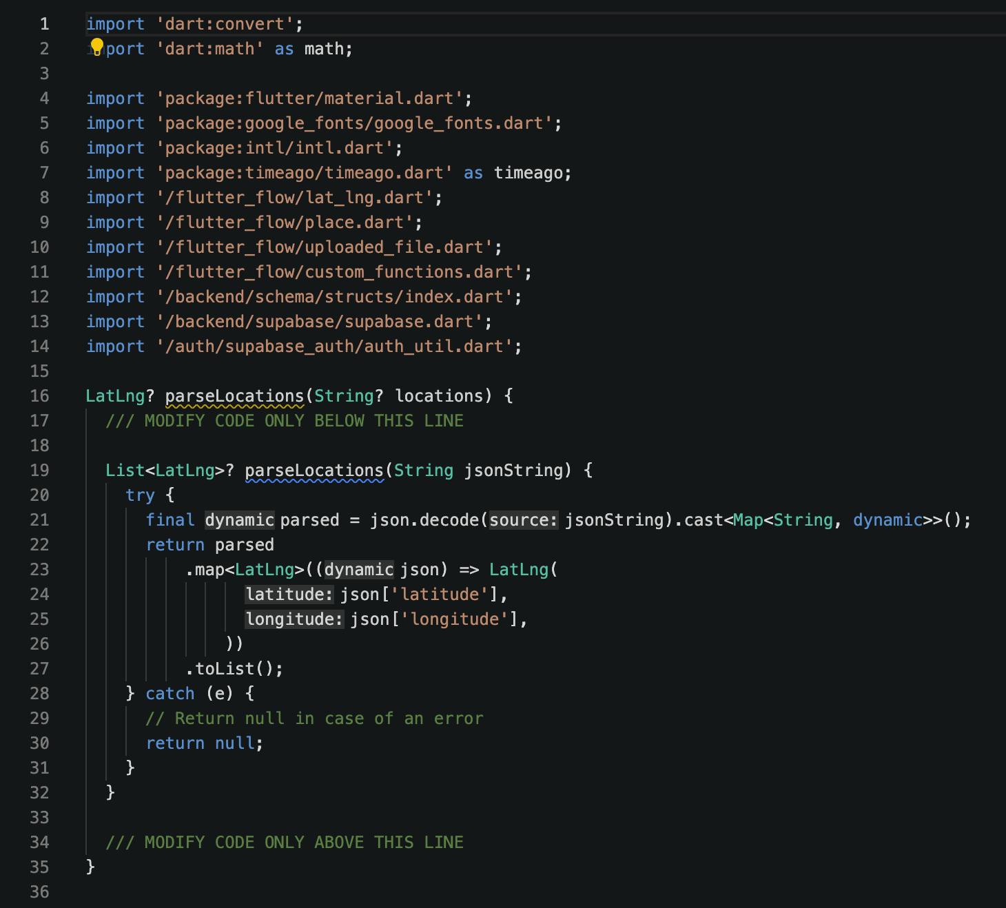 Custom Function That Converts Json String Of Latitudes And Longitudes Into List Of Latlng