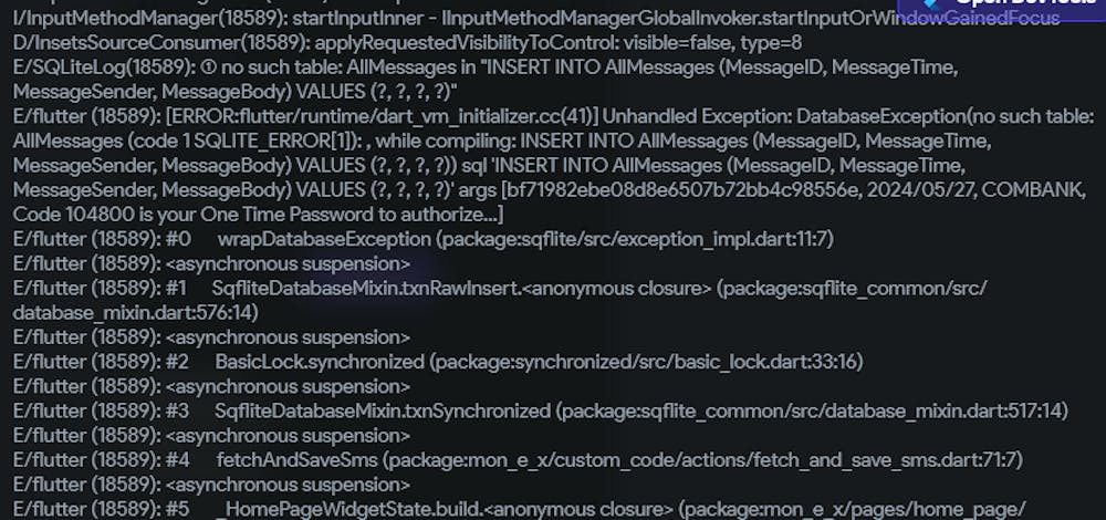 SQLite DB Table not found by custom action