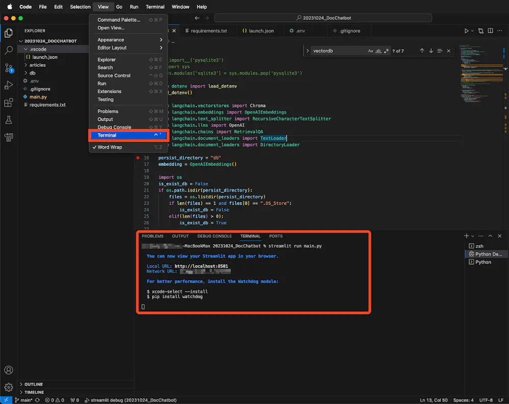 [7기 랭체인] Visual Studio Code에서 streamlit 앱 디버깅하기