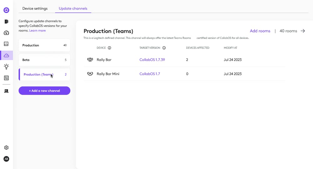 Update Channels (Production Teams) - Logitech Sync Guides