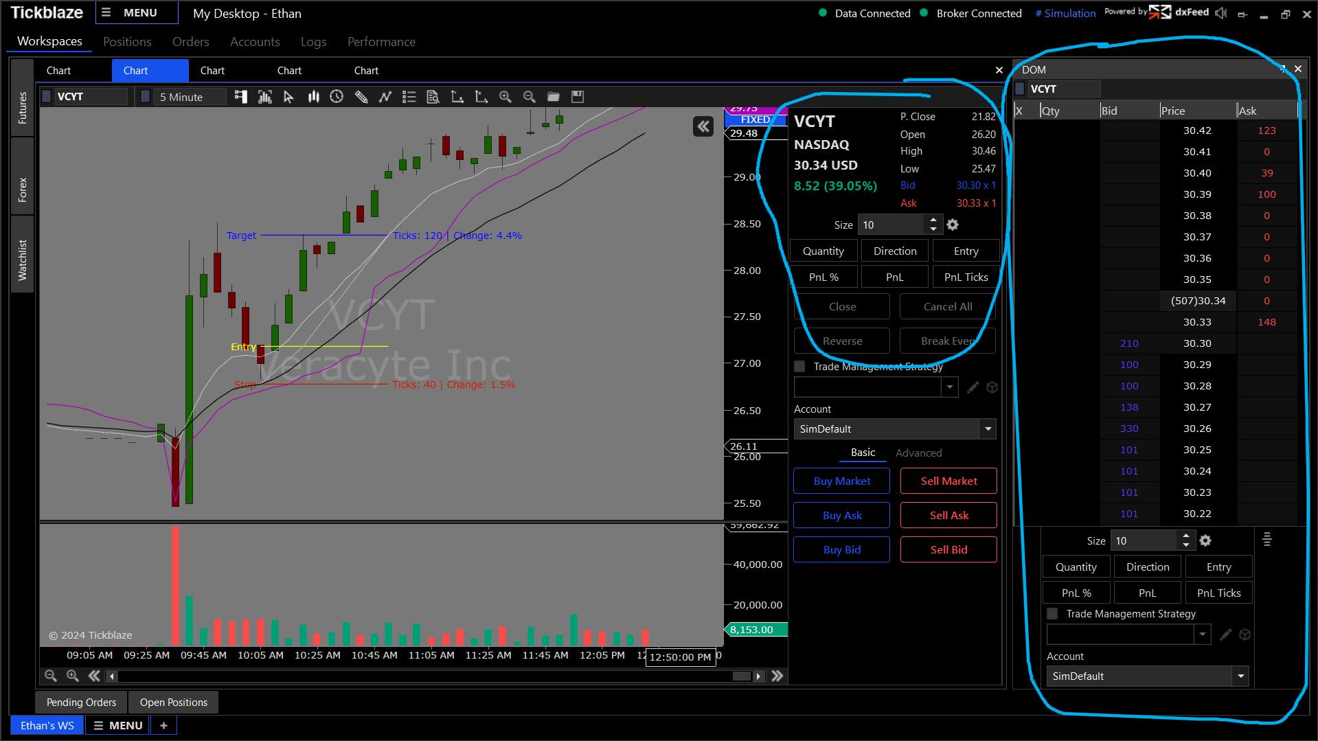 Order Execution (Hot Keys, DOM, Charts)