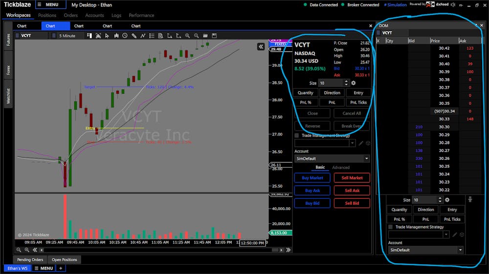 Order Execution (Hot Keys, DOM, Charts)