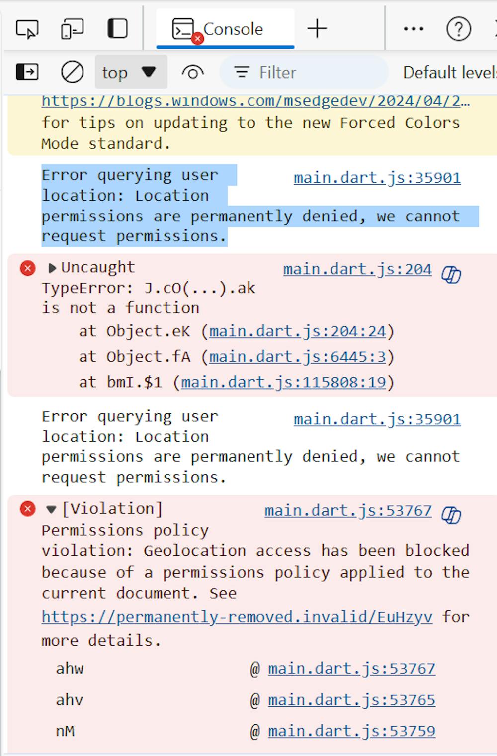 -RESOLVED- Current Device Location service not working, blocked, on web: Location permissions ...