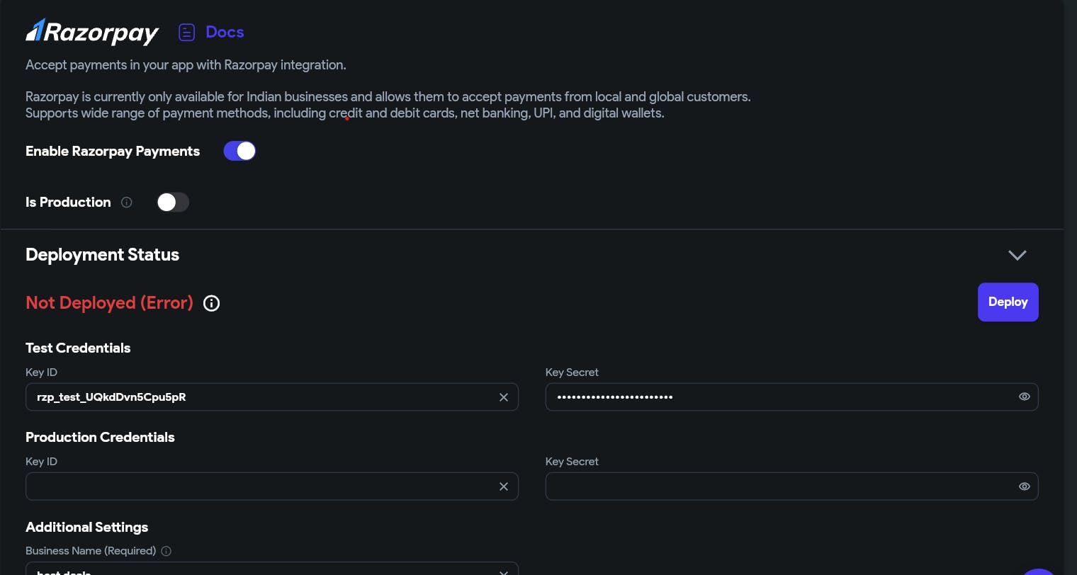 error while deploying Razorpay