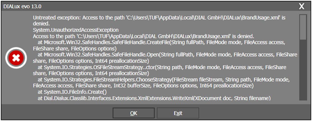 Dialux save problems