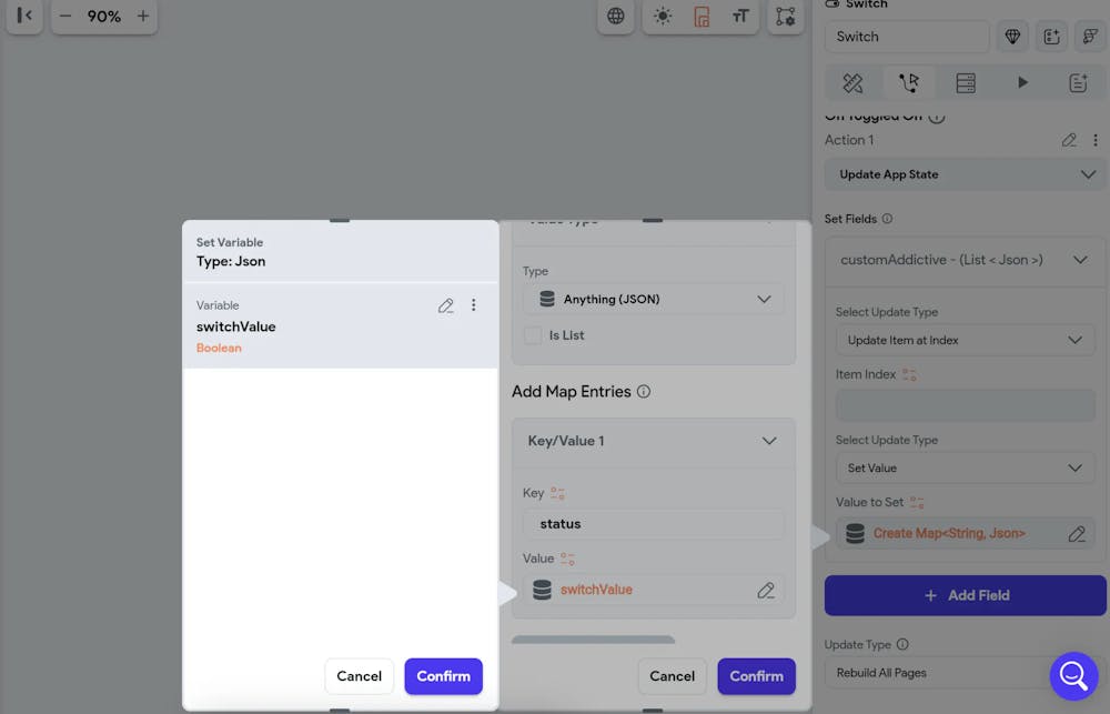 How to pass a value from a switch to json?