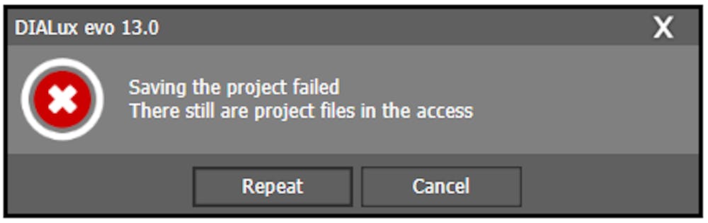 Saving the project failed