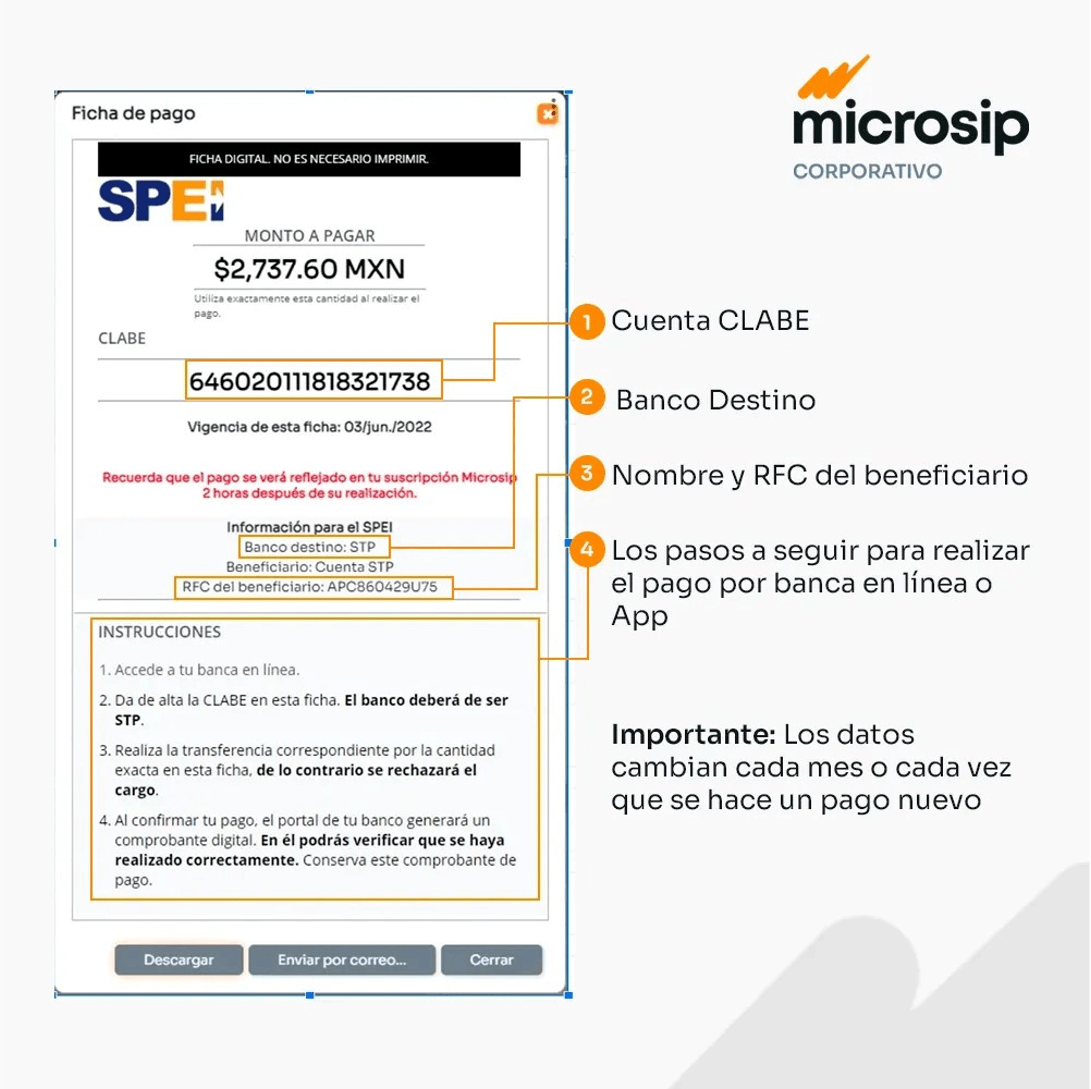 Microsip en suscripción: Información en ficha de pago de suscripción