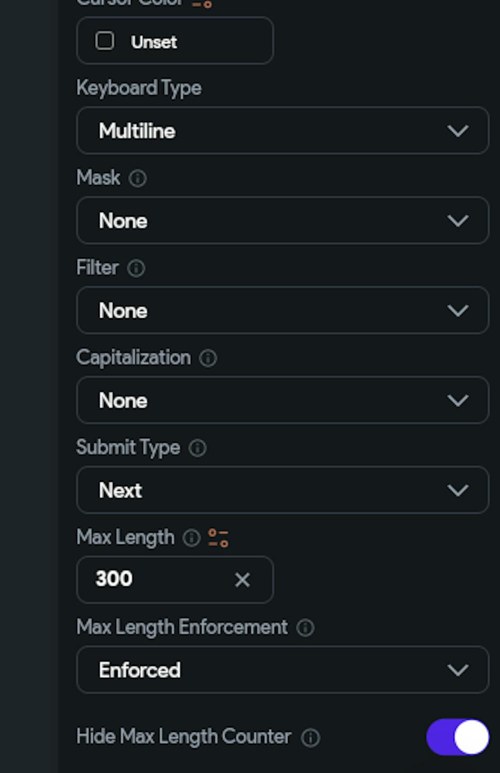 Textfield: where Minimum Length options? [SOLVED]