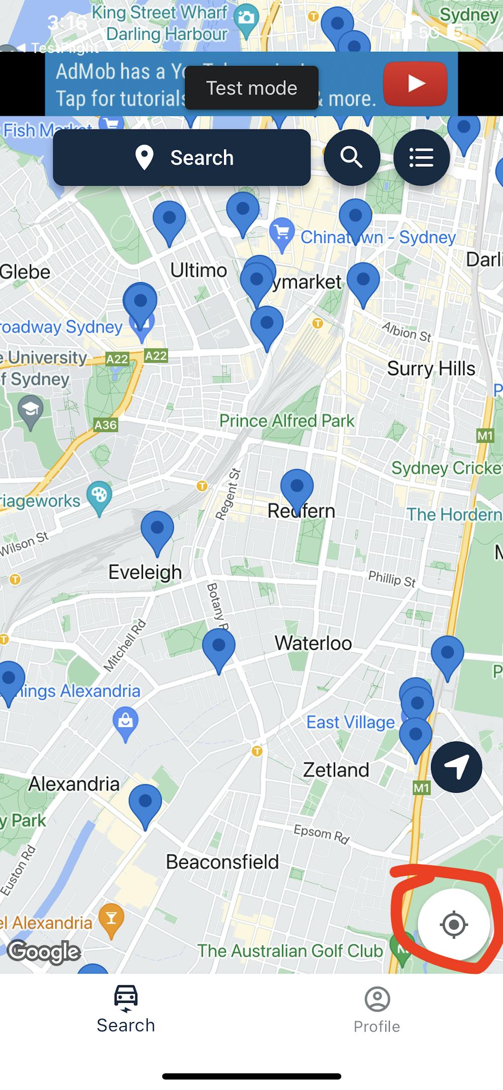 Remove Google Maps 'current location' button.