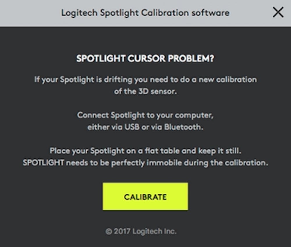 Re-calibrate the Logitech Spotlight 3D to resolve cursor drift