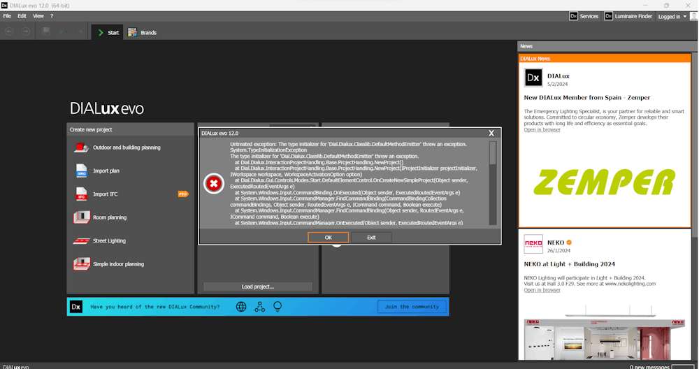 Dialux Evo 12.0 Error