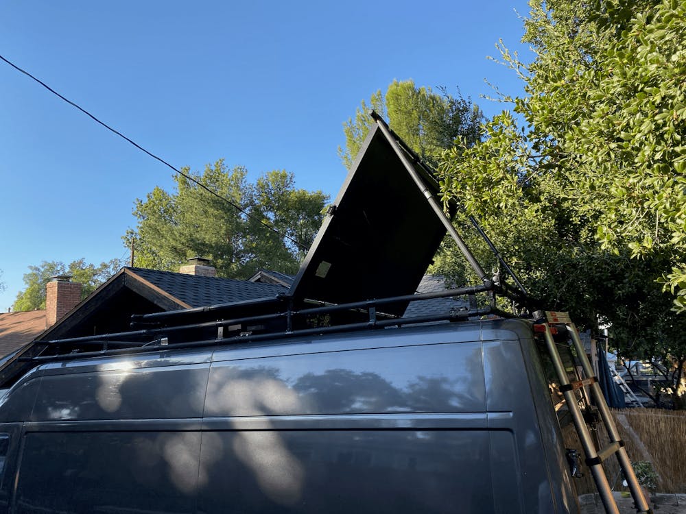 Built van roof rack with Maker Pipe & 3/4” conduit...