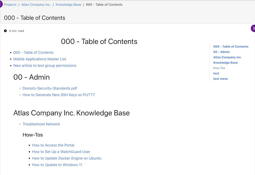 Generate/Update KB table of contents article