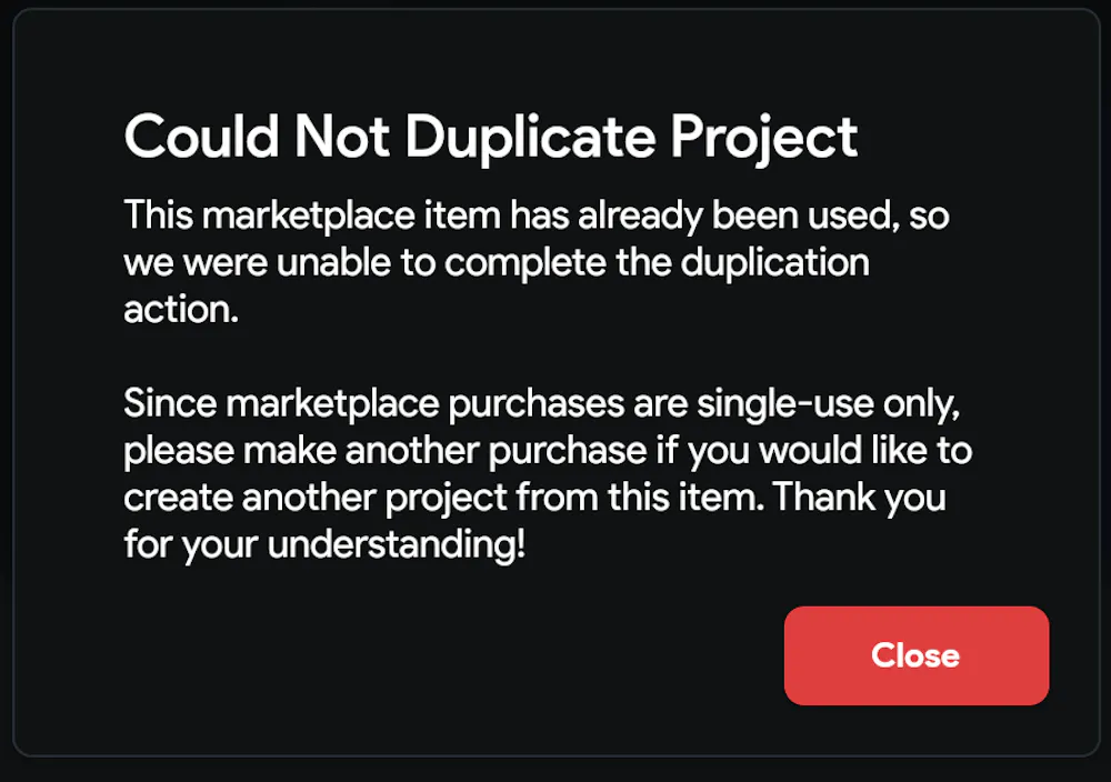 Can't Duplicate Project