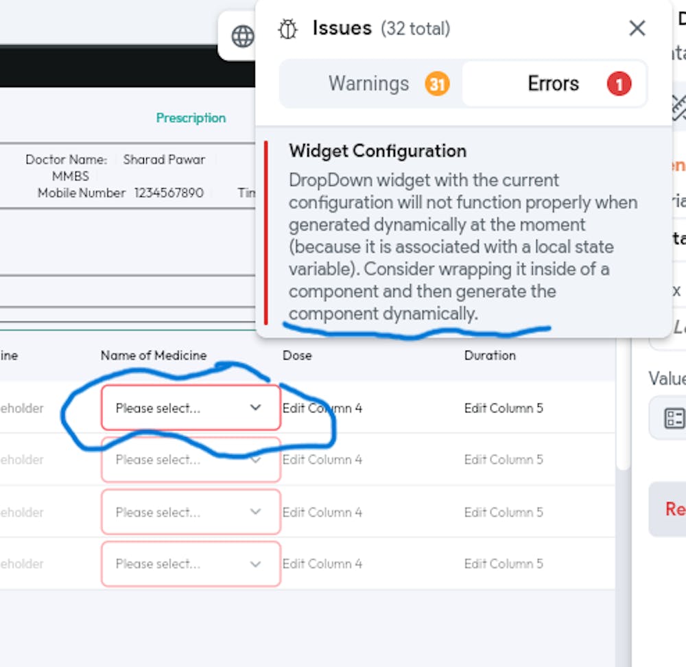 How add dropdown widget inside the datatable widget