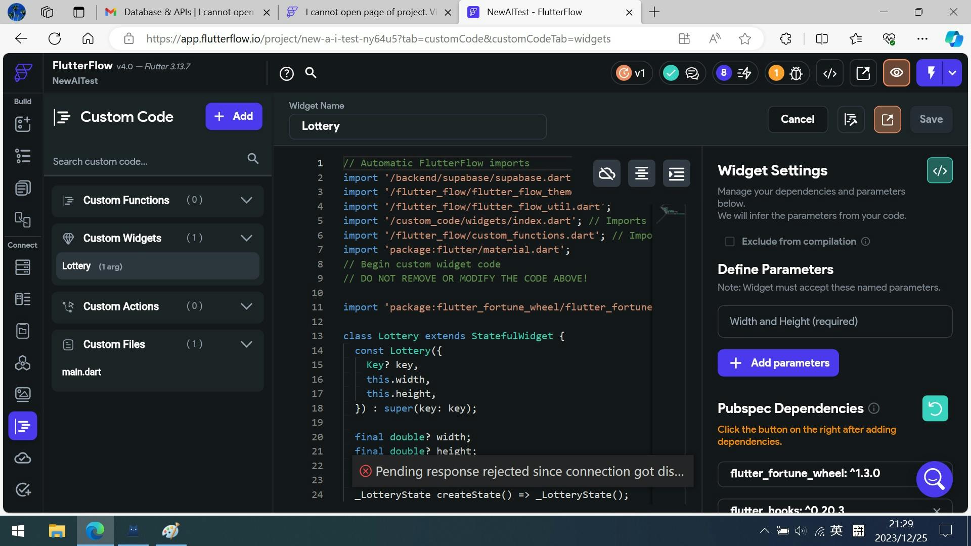 Pending response rejected since connection got disposed