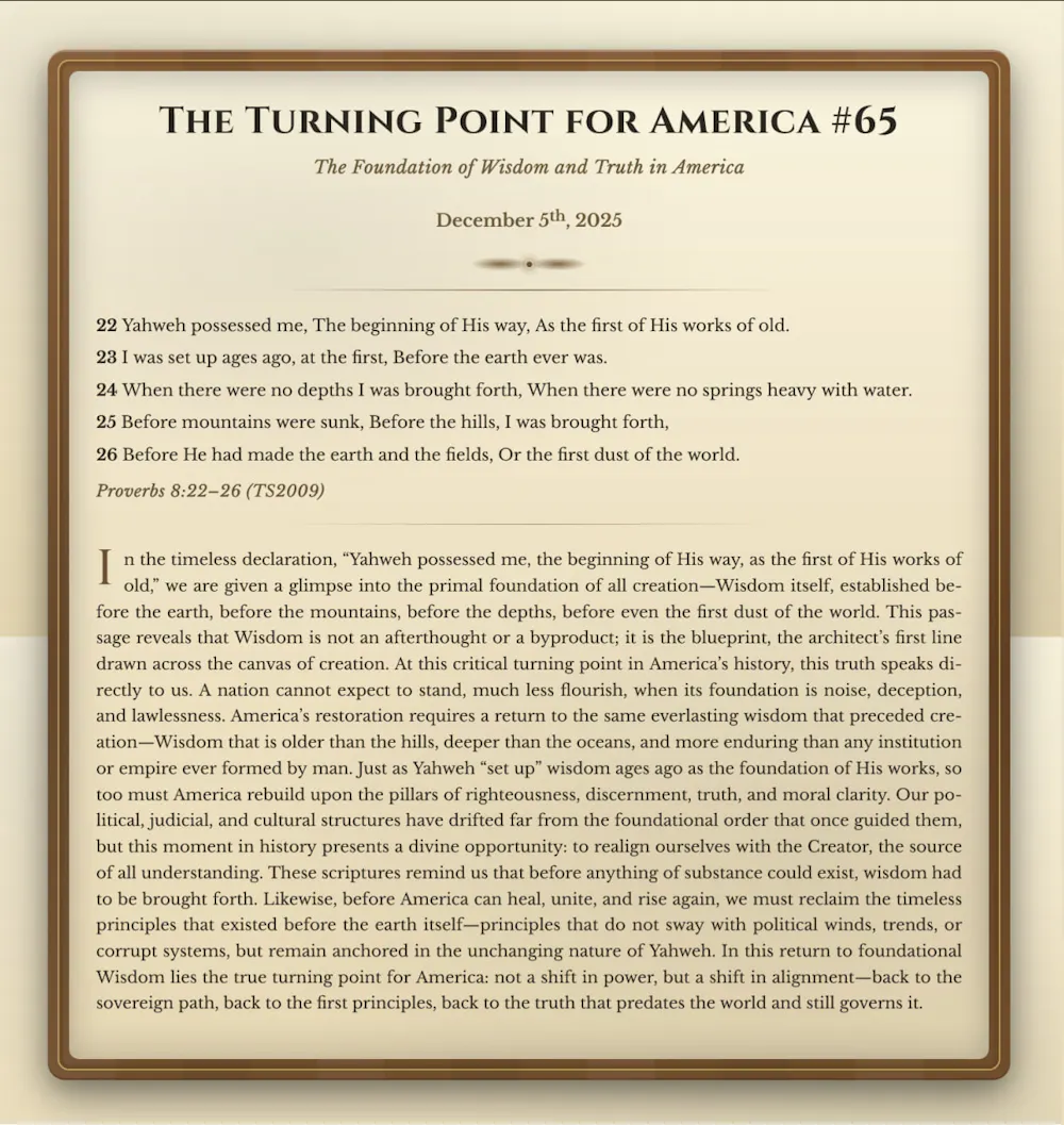 The Turning Point for America #65: The Foundation of Wisdom and Truth ...