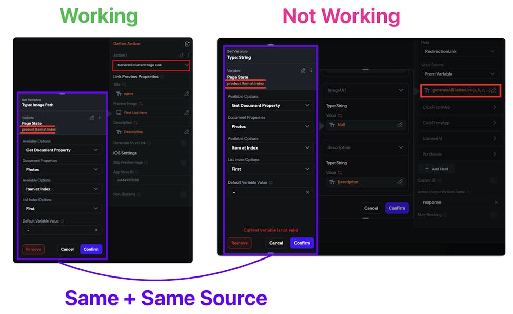 "Current variable is not valid" for same input
