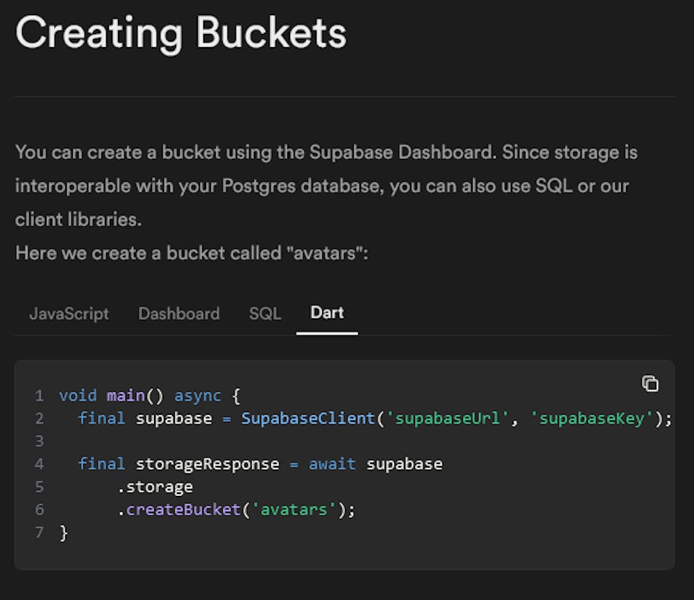 Supabase create bucket