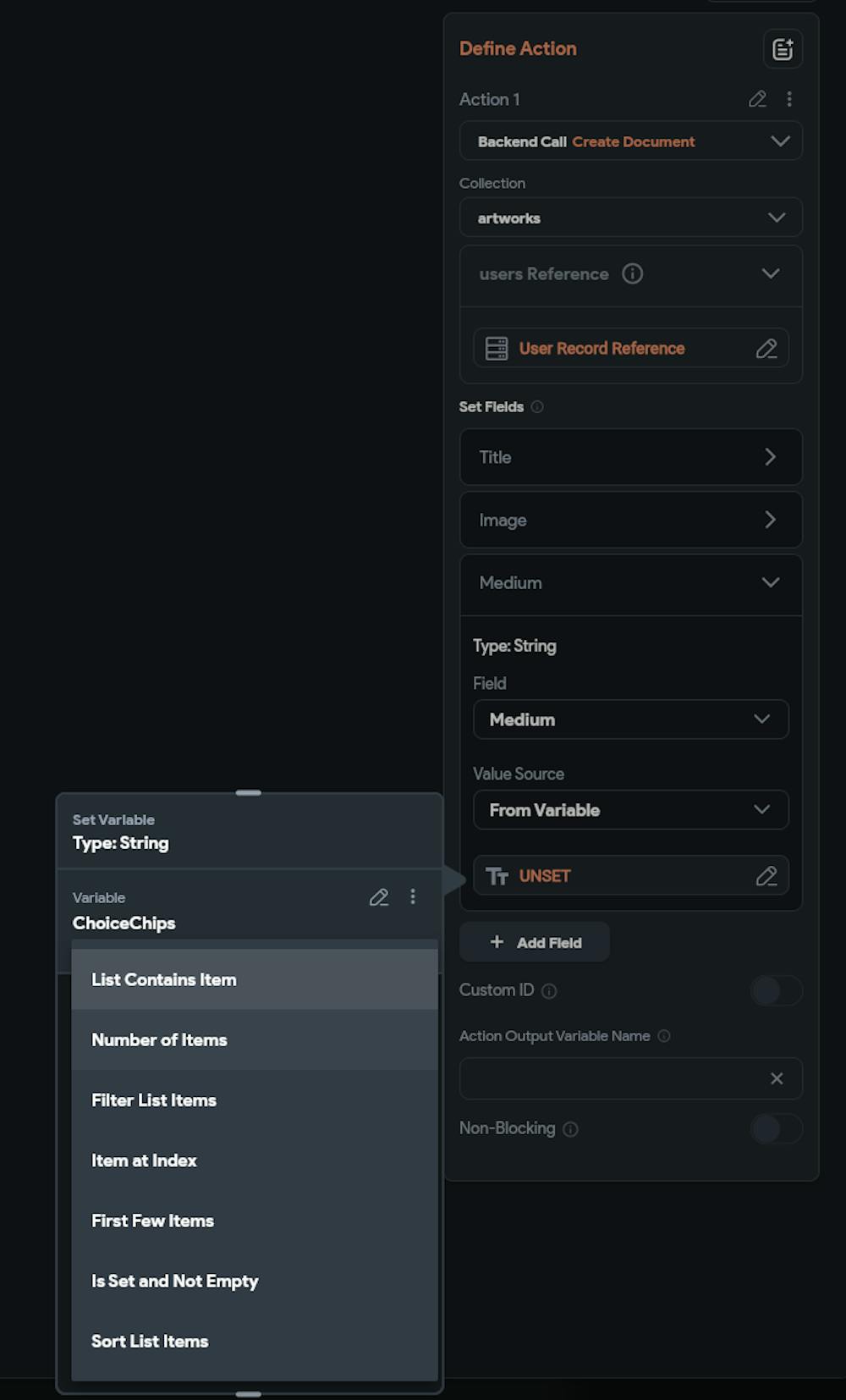 Set fields in a document from choice chips