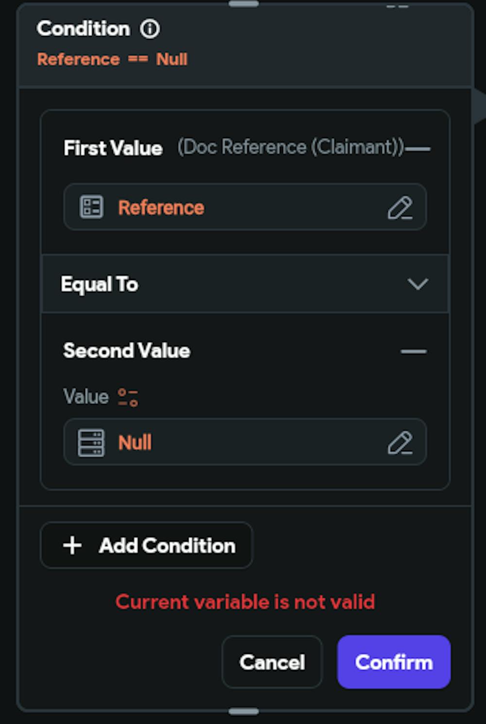 How can I check if the Document Reference is null/unassigned?