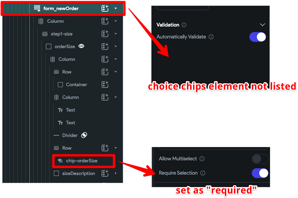 Choice chips not identified by form validation widget