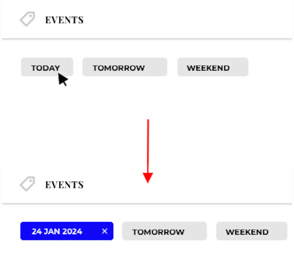 Filter with insertion of the result inside the selected button