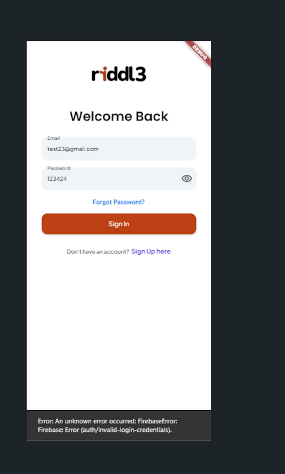 Custom auth error snack bar message