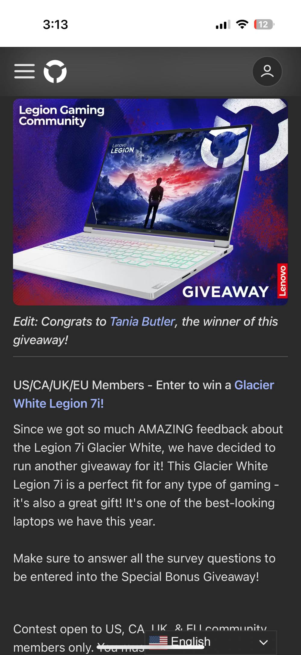 Legion Community BONUS 2025 Giveaway Winner