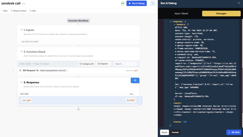 Zendesk Curl Command that returns a 500 in Xano but works in postman
