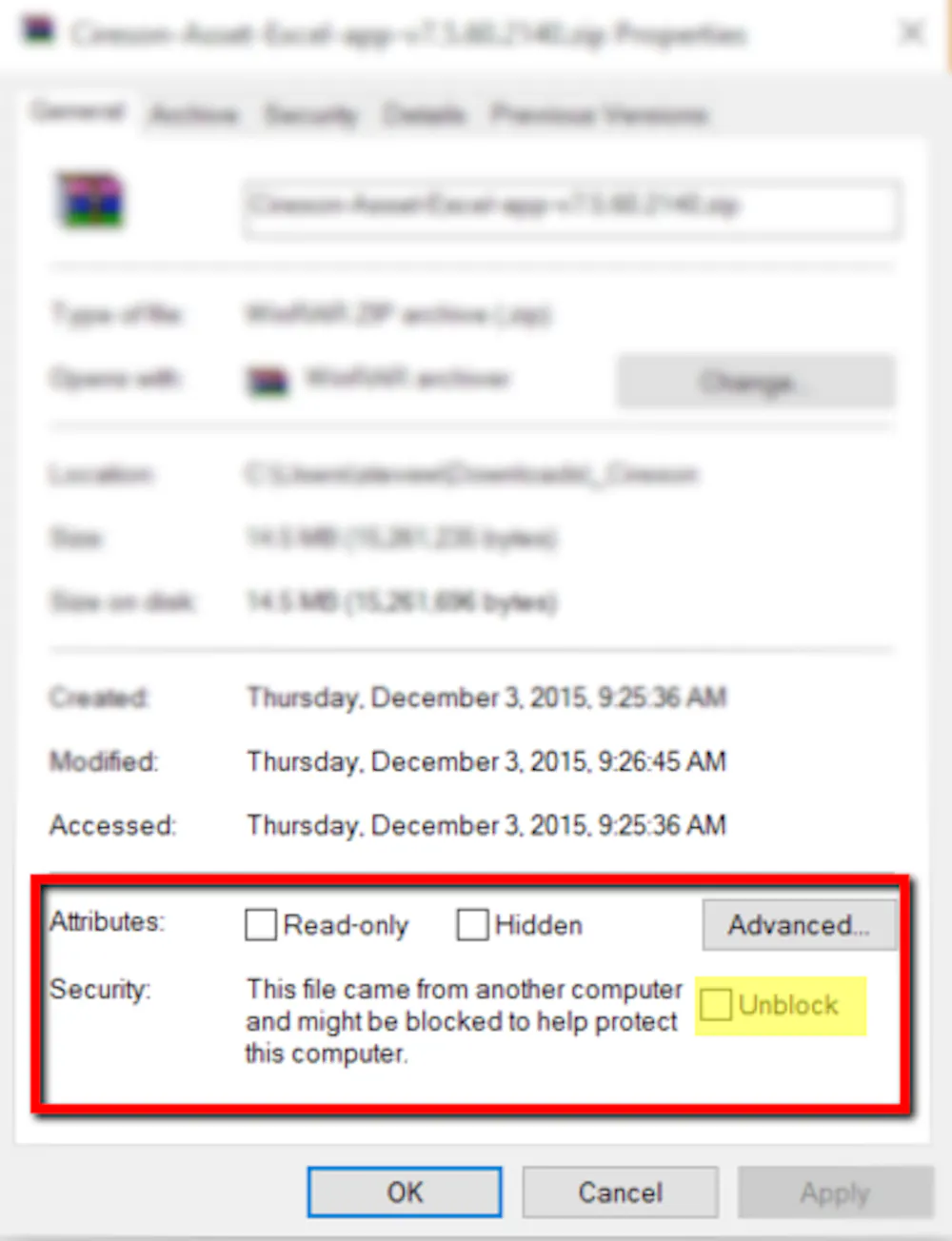 Support FAQ - Unblocking Zip Files