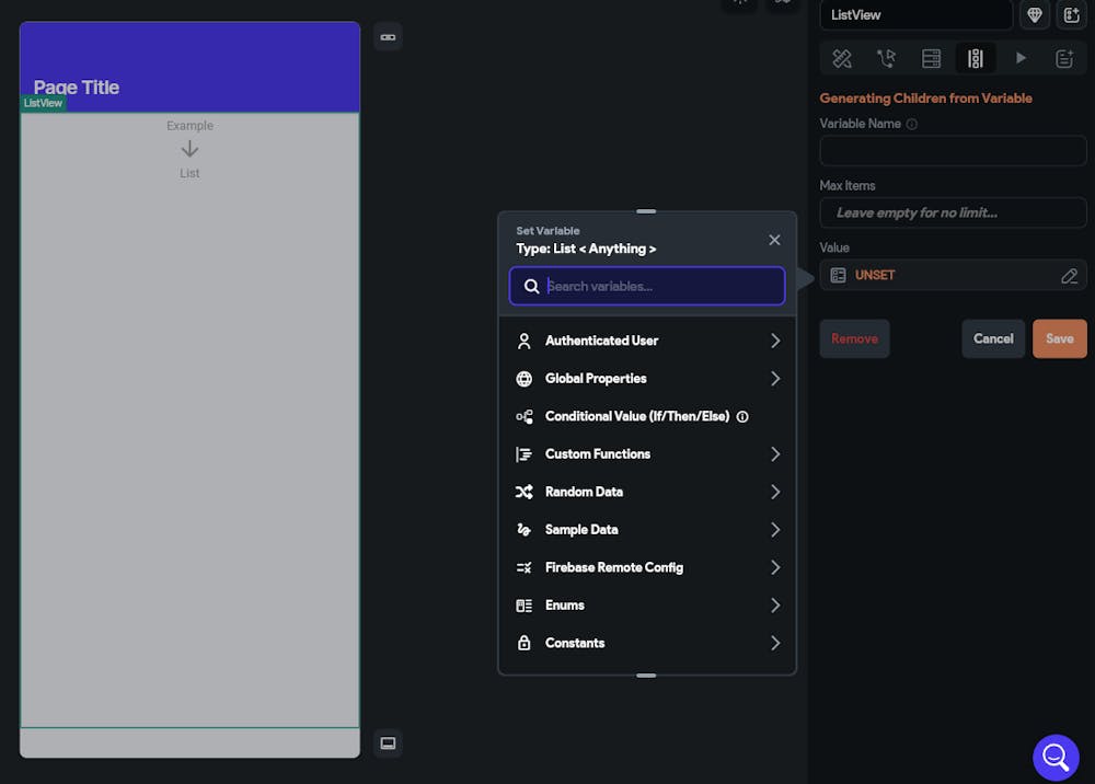 Firestore collection not showing in set variable menu