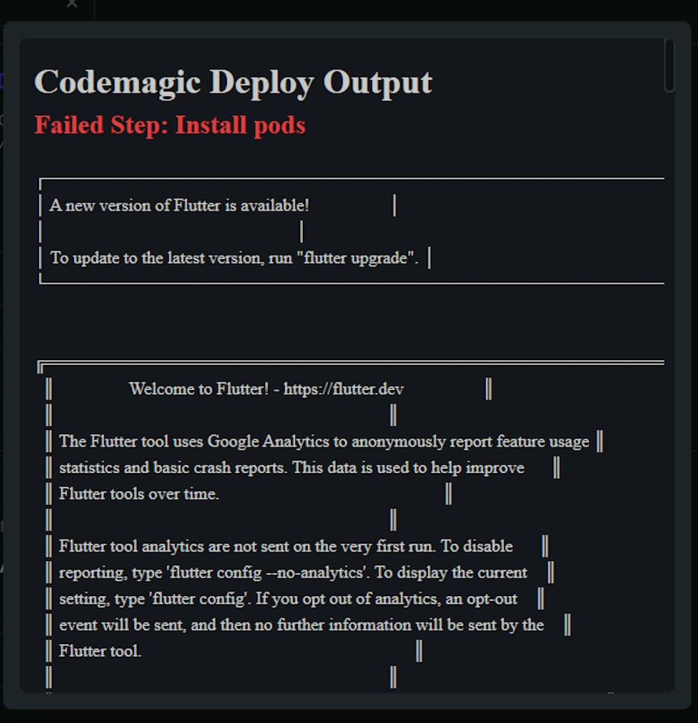 Apple deployment issue "Codemagic deploy output: Install pods" error