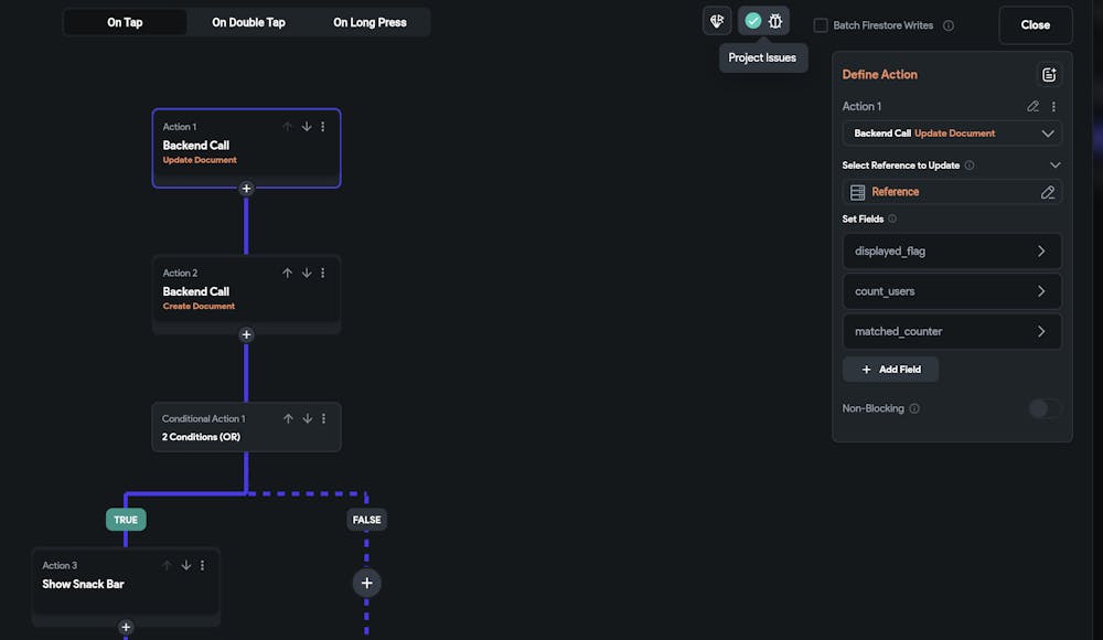 Backend Update on Firestore not working using Action