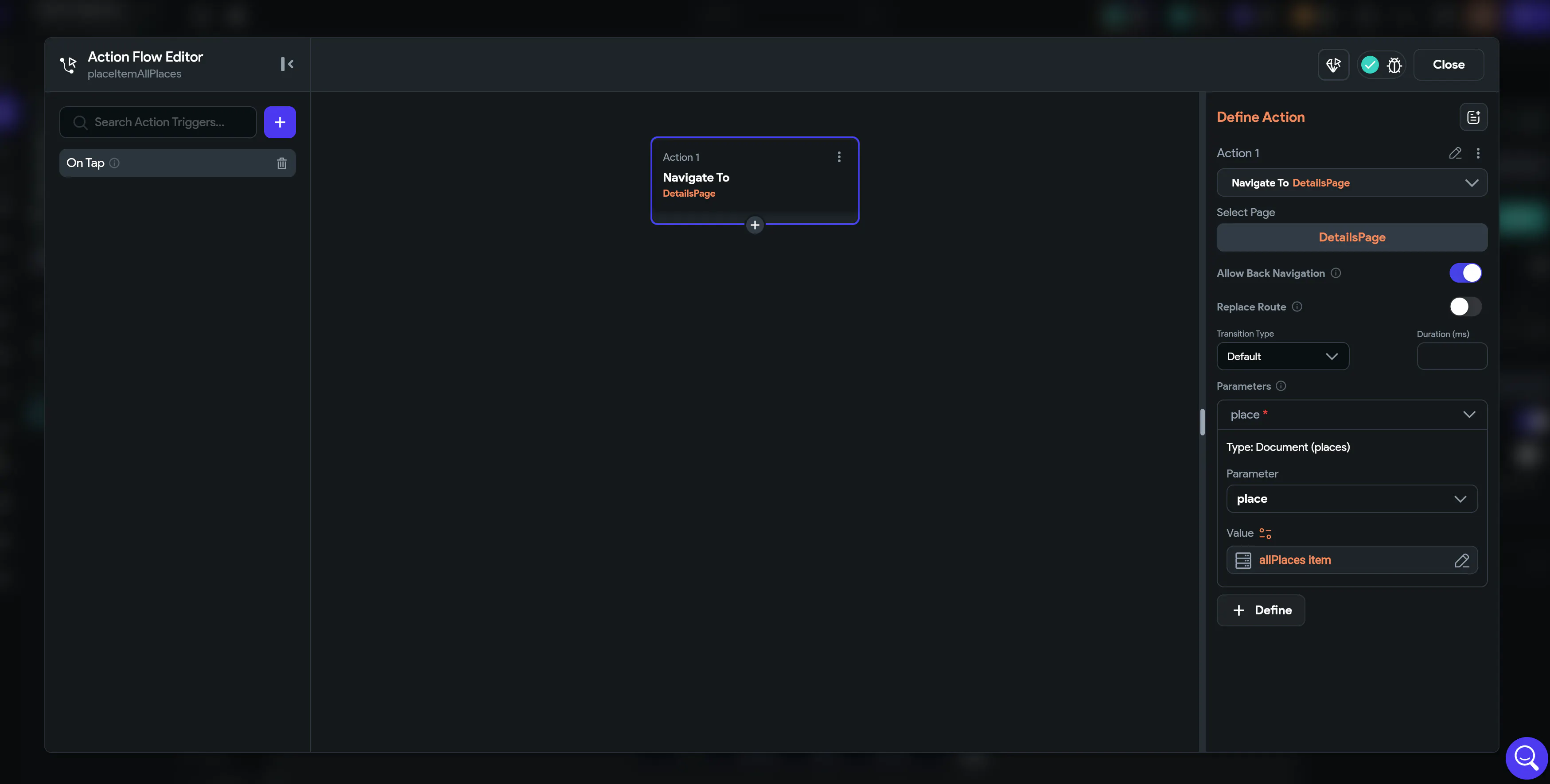 Component to page parameter null value error