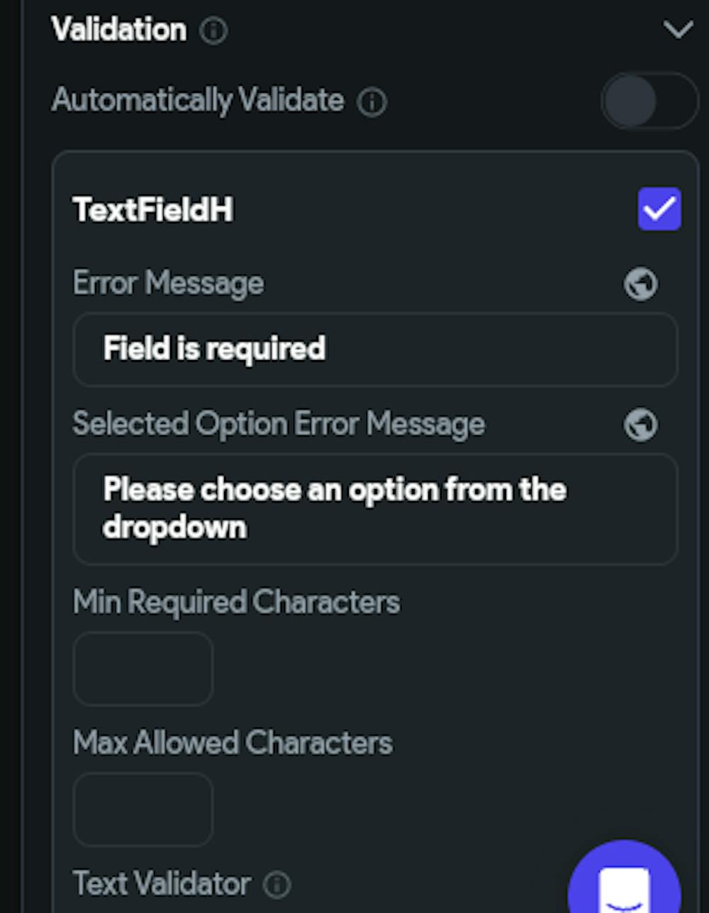 TextField validation