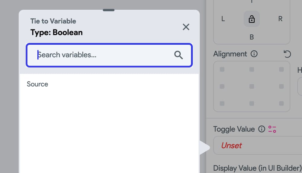 ToggleIcon variable value Popup Empty