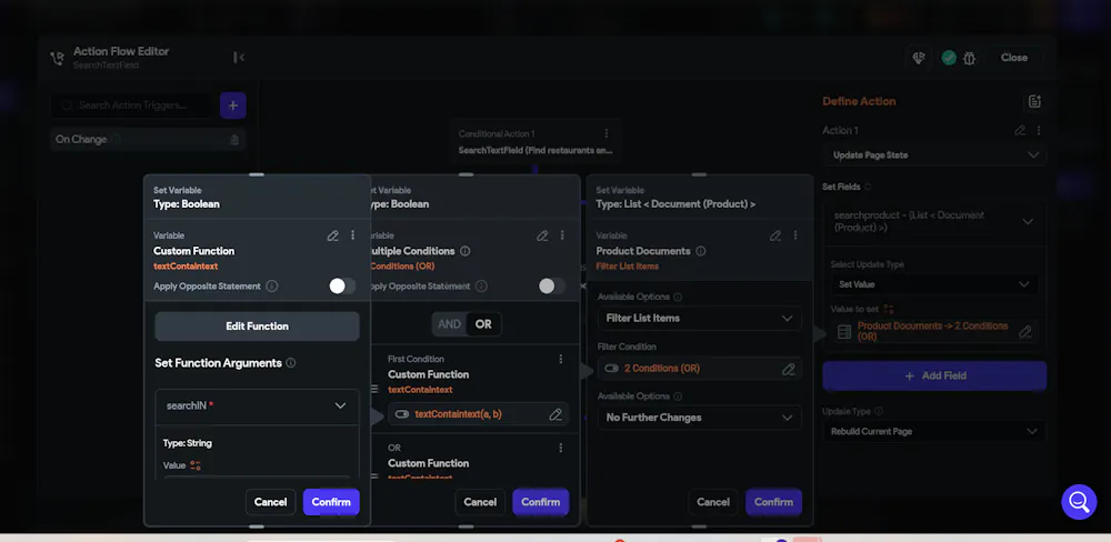 Using a single TextField to search for restaurants and food items.