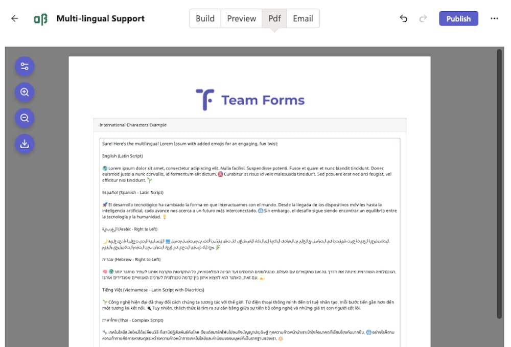 Team Forms Now Supports More Languages in PDF Generation